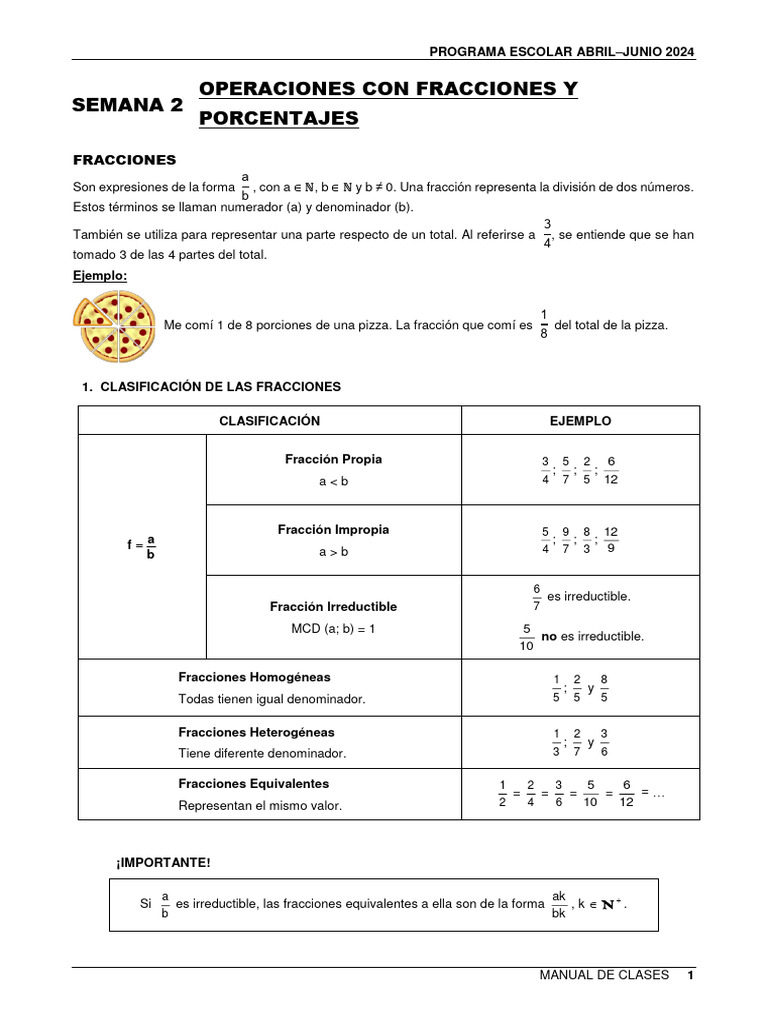 Material de NOP - Semana 2 - Operaciones Con Fracciones y Porcentajes ...