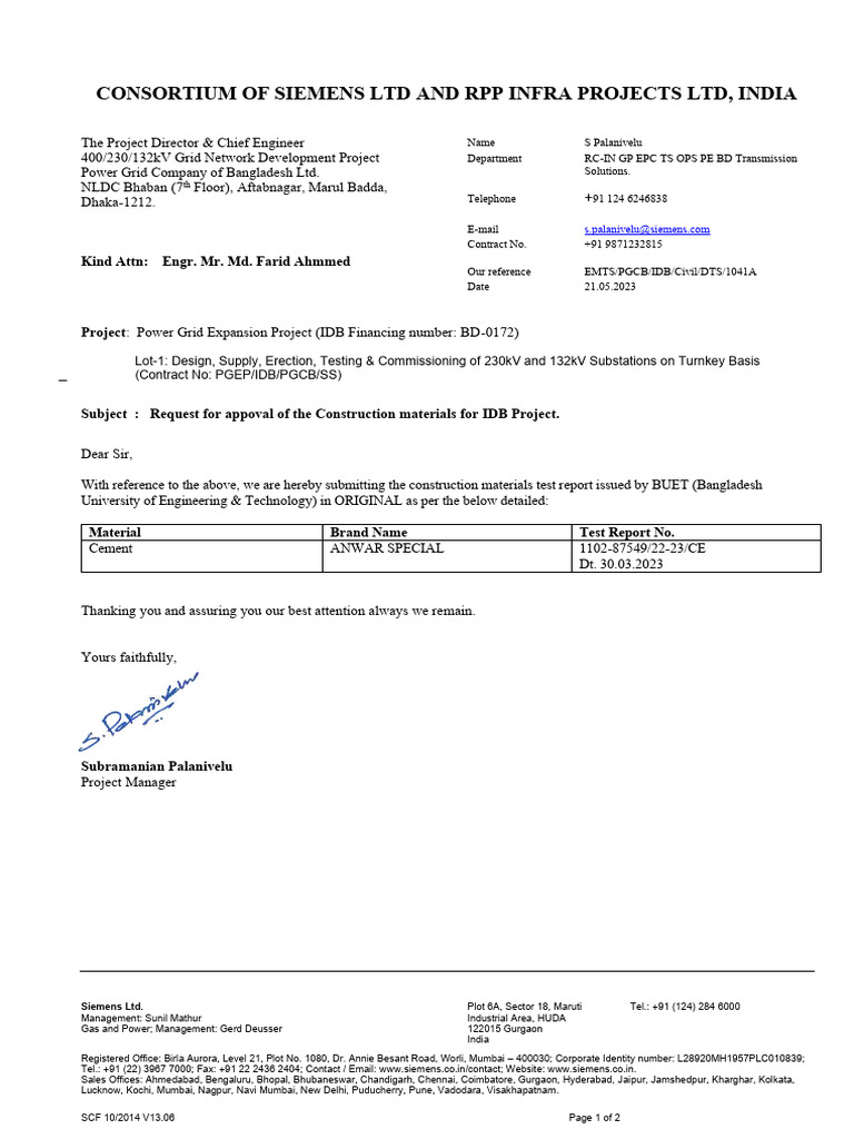 Test Report - ANWAR CEMENT | PDF | Electric Power