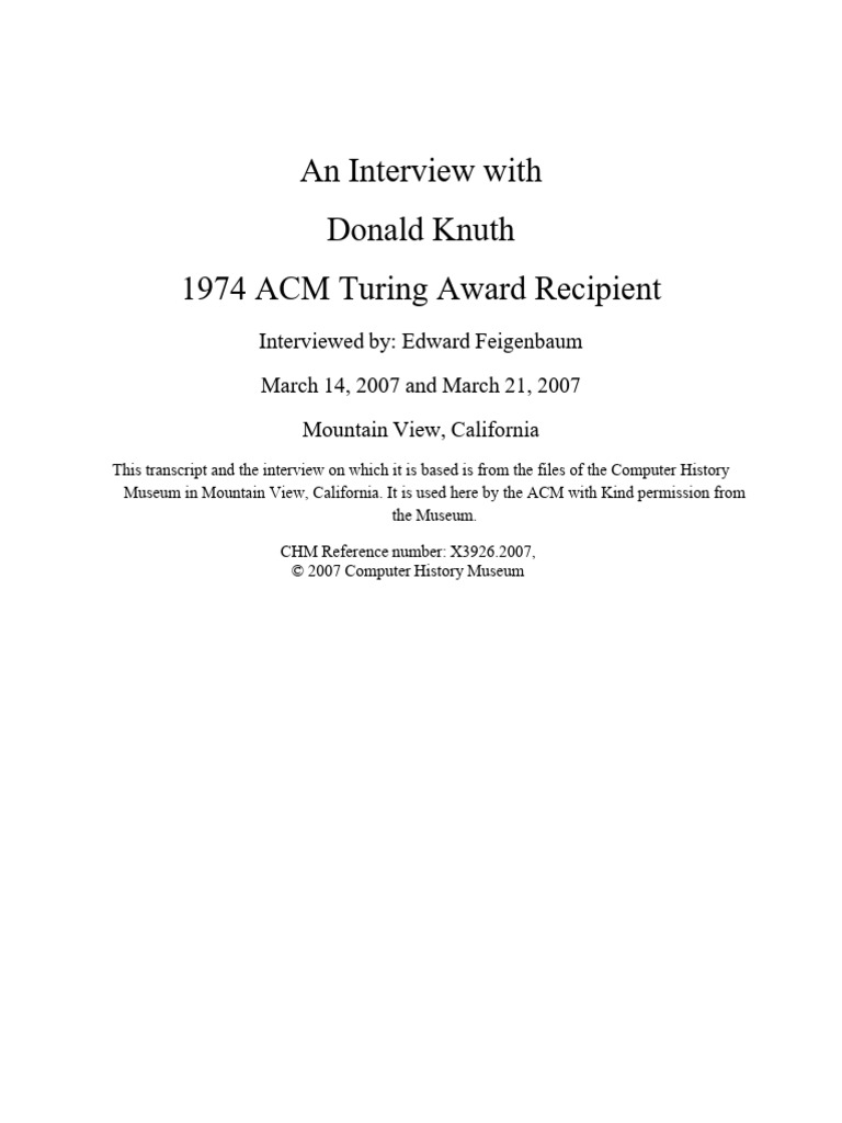 An Interview With Donald Knuth 1974 ACM Turing Award Recipient PDF