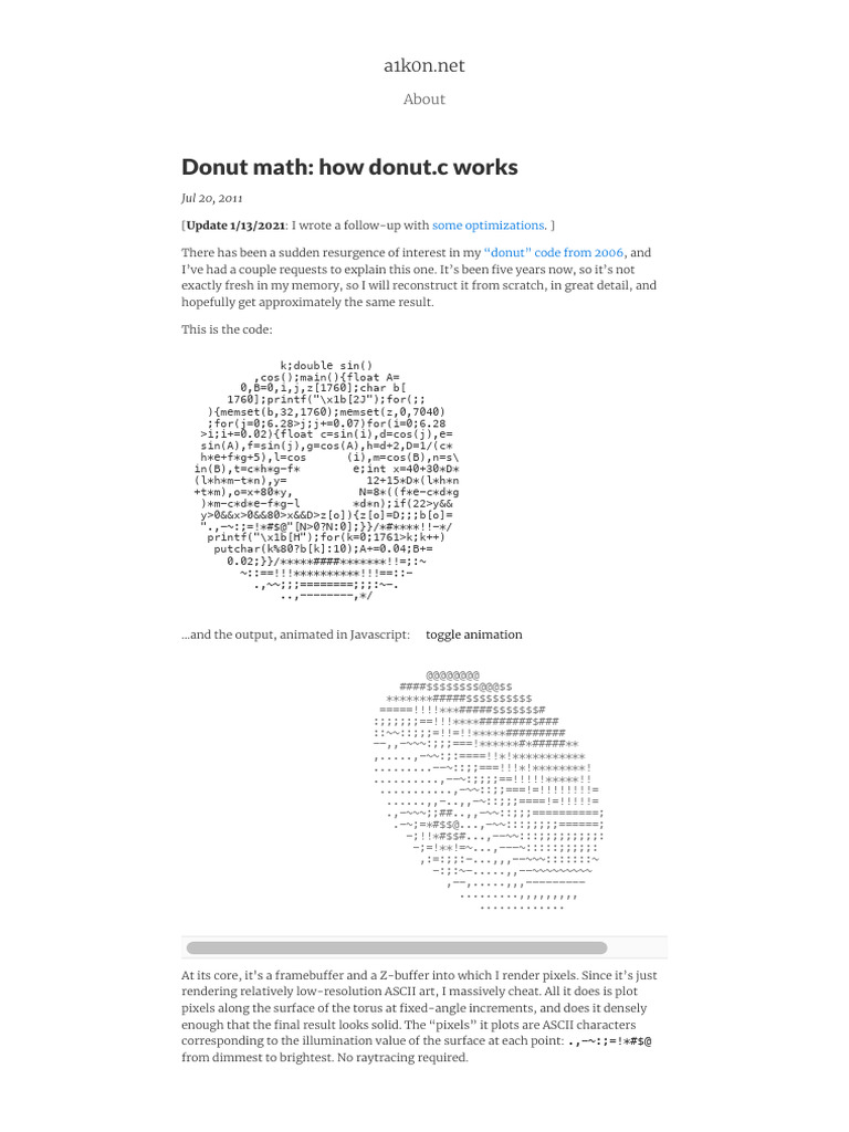 Donut math_ how donut.c works – a1k0n.net | PDF | Cartesian Coordinate ...