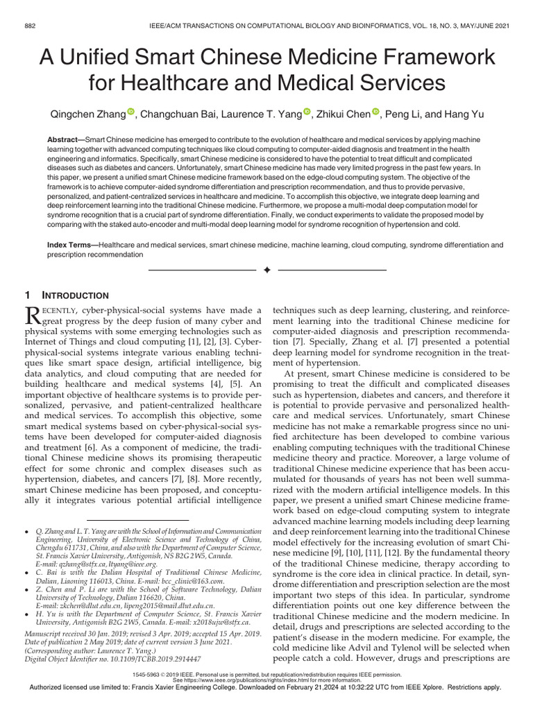 A Unified Smart Chinese Medicine Framework For Healthcare and Medical Services | PDF | Deep ...
