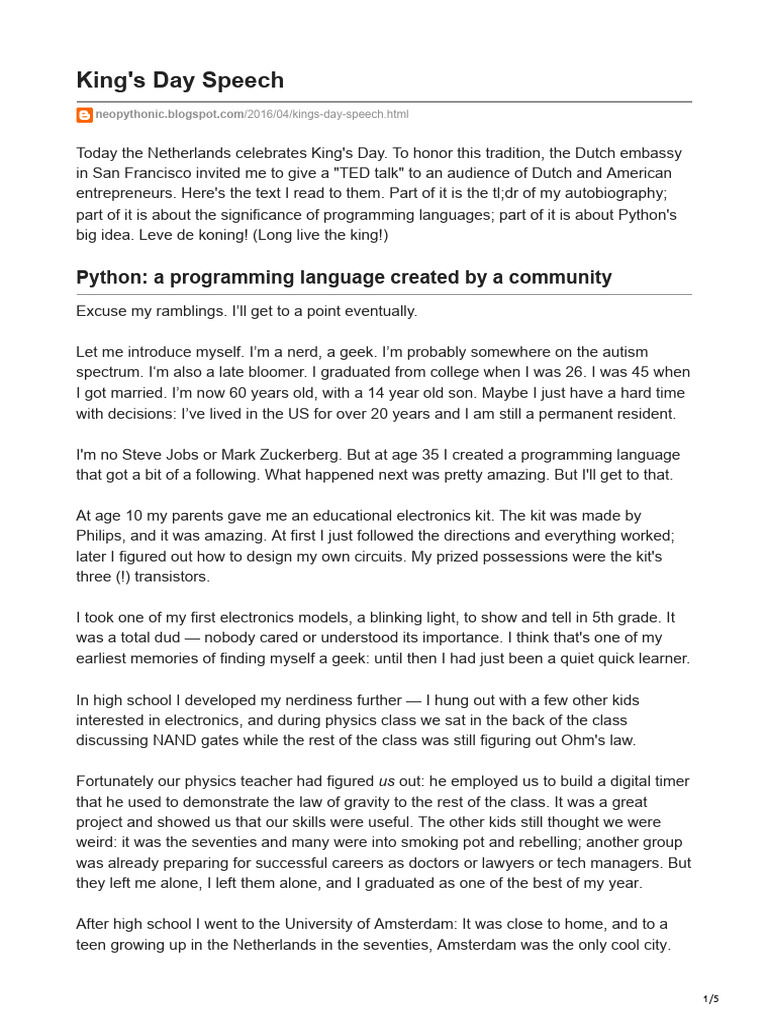 Kings Day Speech | PDF | Basic | Computer Programming