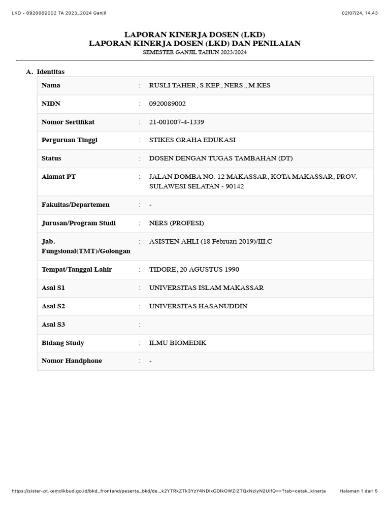 LKD - Rusli Taher TA 2023 - 2024 Ganjil | PDF