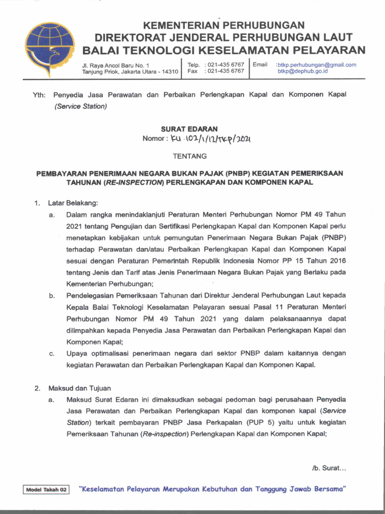 Surat Edaran Pembayaran Penerimaan Negara Bukan Pajak ( PNBP) Kegiatan ...