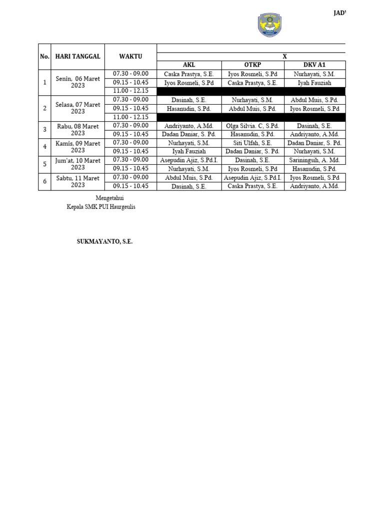 Jadwal Pengawas PTS-2 2022-2023 | PDF
