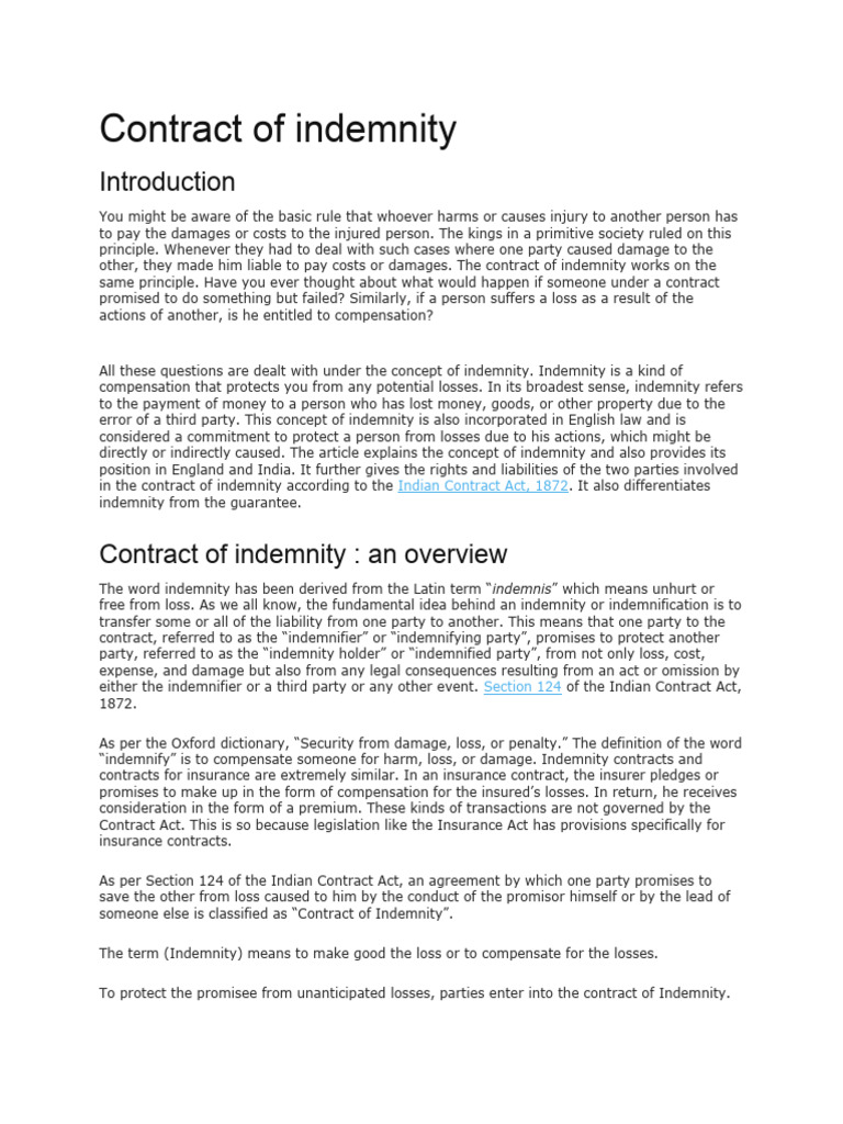 Contract of Indemnity | PDF | Guarantee | Indemnity