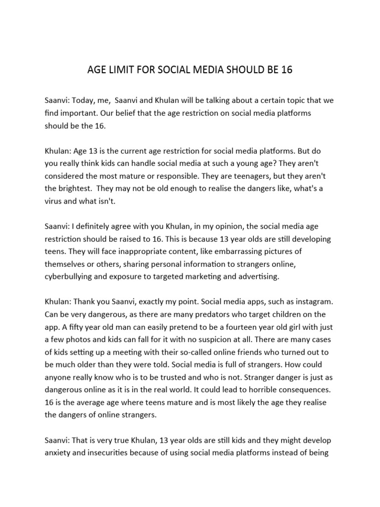 Age Limit For Social Media Should Be 16 | PDF | Social Media | Popular ...