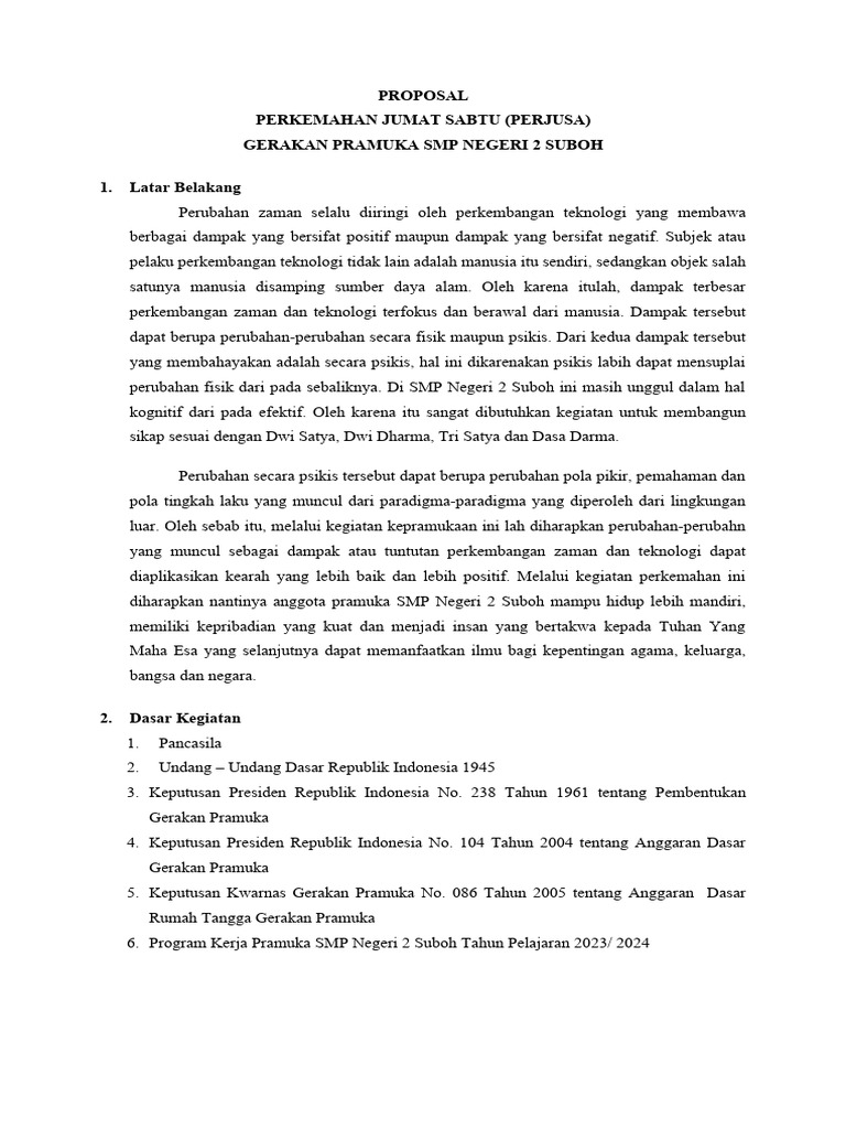 Proposal Perkemahan Pramuka SMPN 2 Suboh | PDF