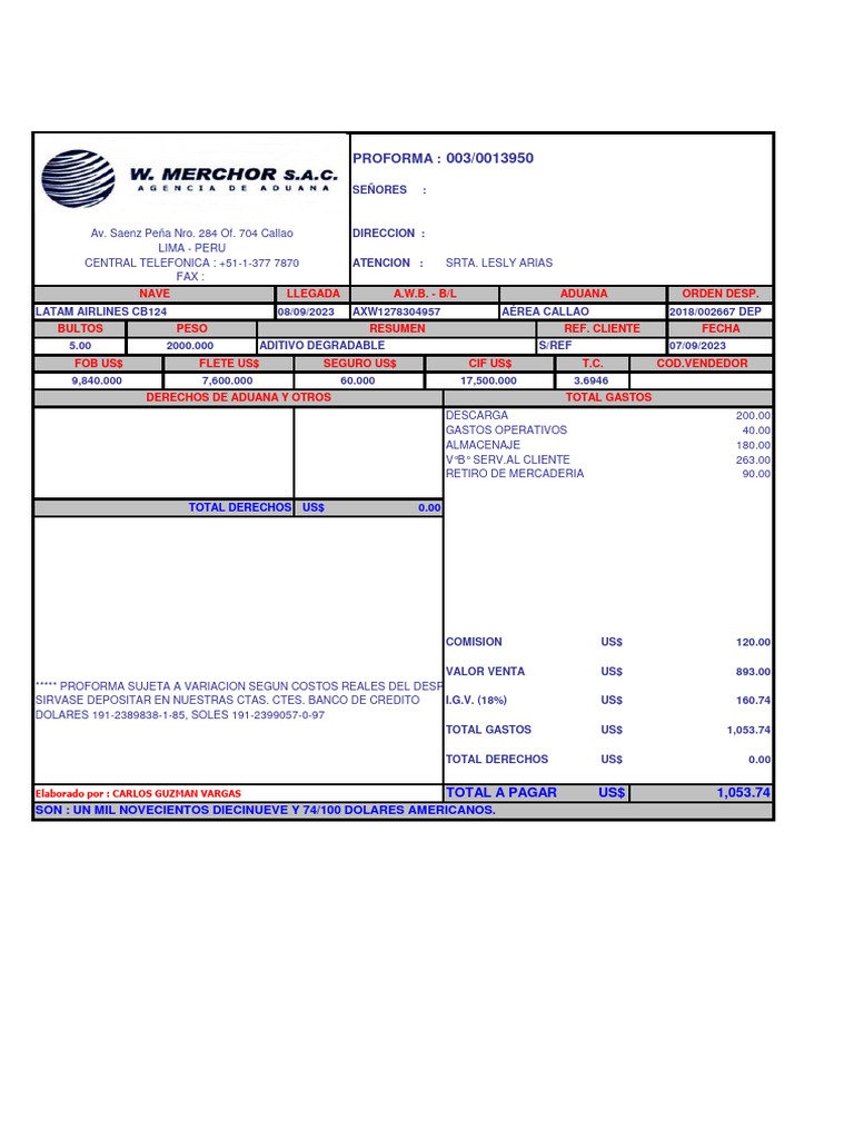 Proforma_631011394 - MERCHOR - BY AIR | PDF | Bancario