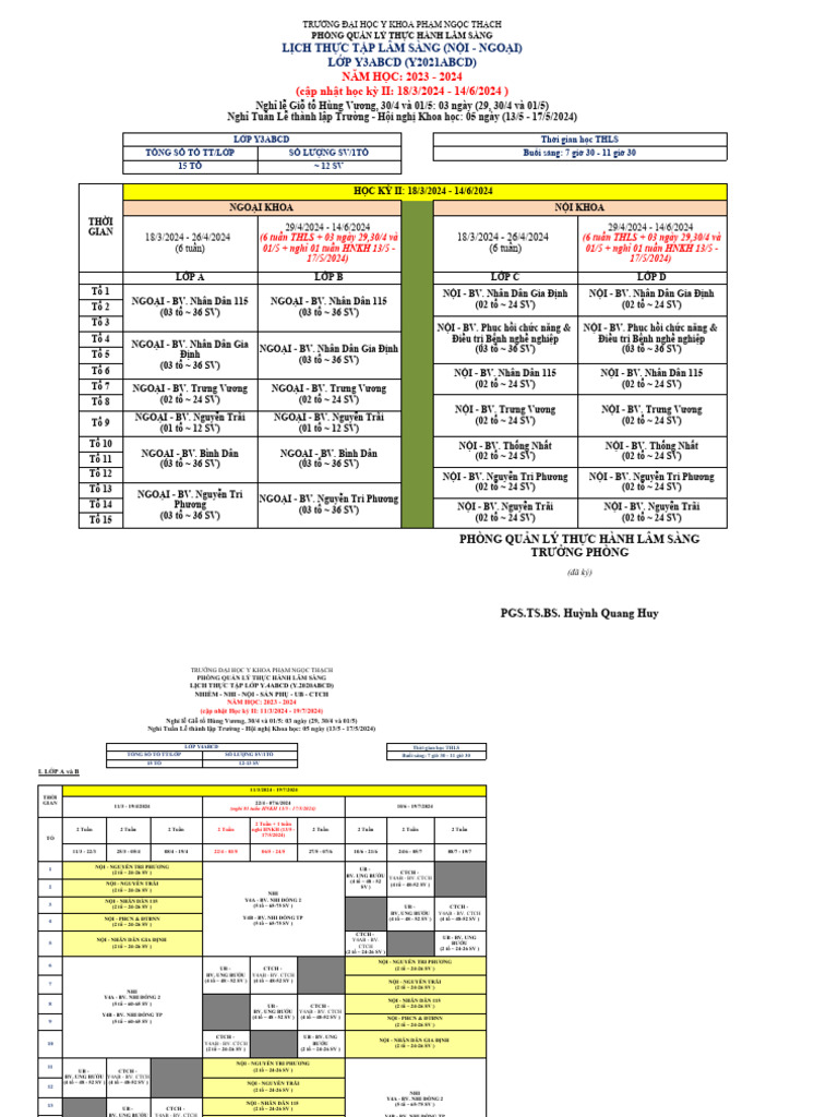 LỊCH THLS KHOA Y NH23 24 CẬP NHẬT TUẦN LỄ HNKH 13 17.5 | PDF