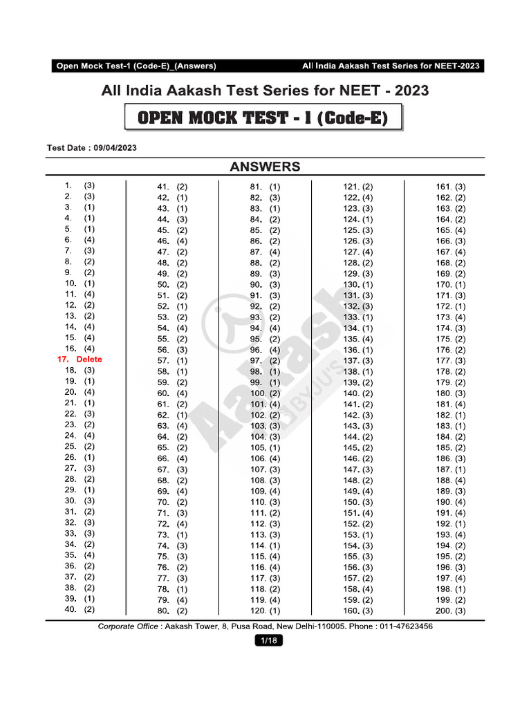 AIATS Open Mock-01 Solutions | PDF