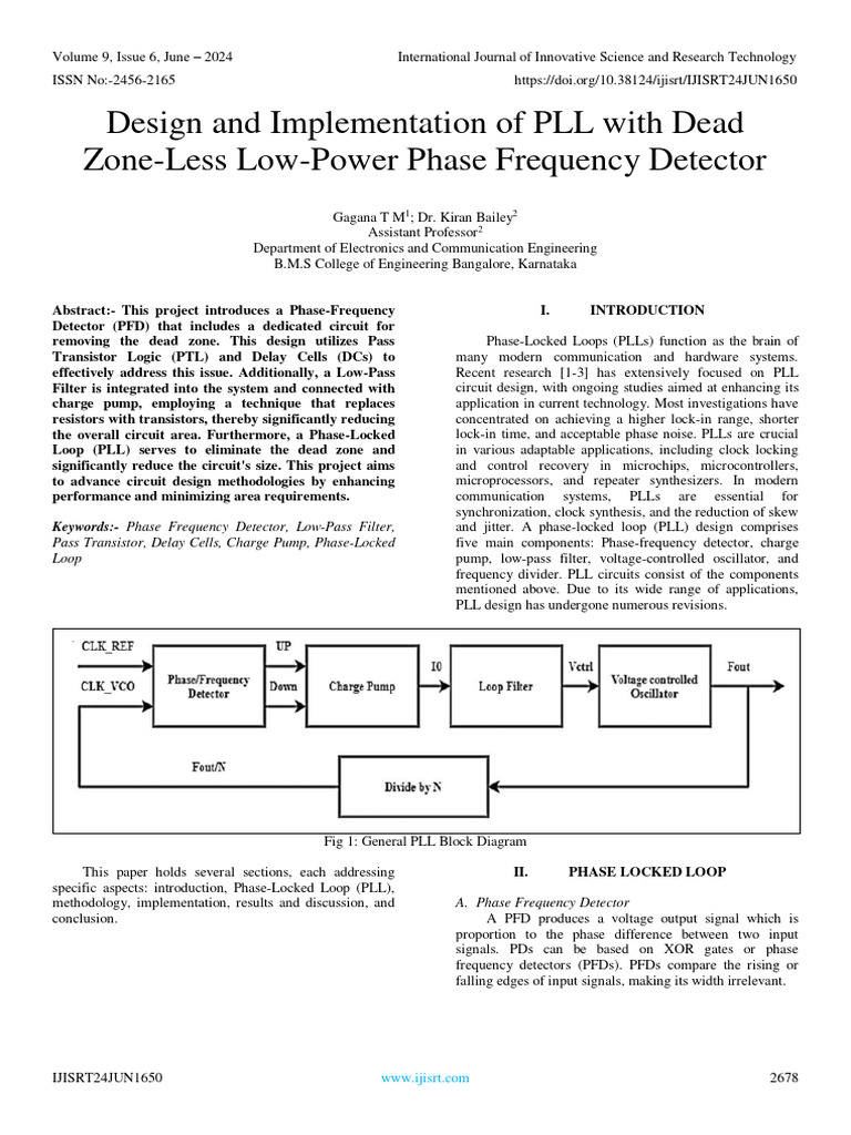Design and Implementation of PLL With Dead Zone-Less Low-Power Phase Frequency Detector | PDF ...