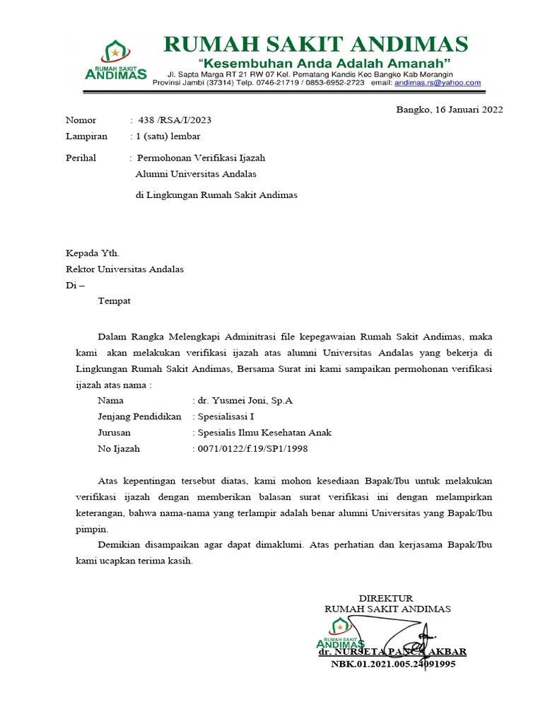 Surat Permohonan Verifikasi Ijazah | PDF