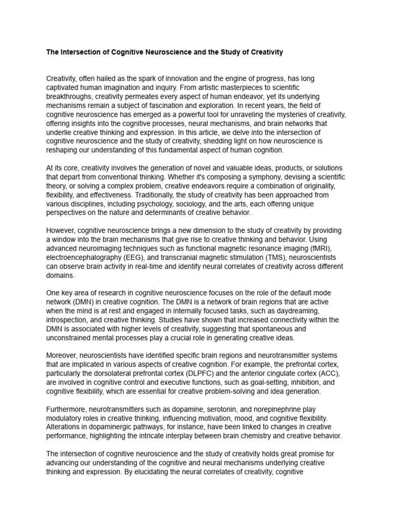 The Intersection of Cognitive Neuroscience and The Study of Creativity ...