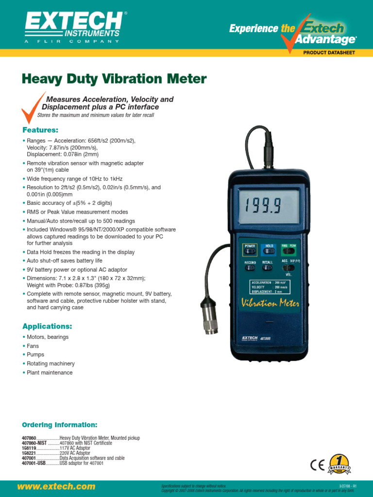 Heavy Duty Vibration Meter: Measures Acceleration, Velocity and ...