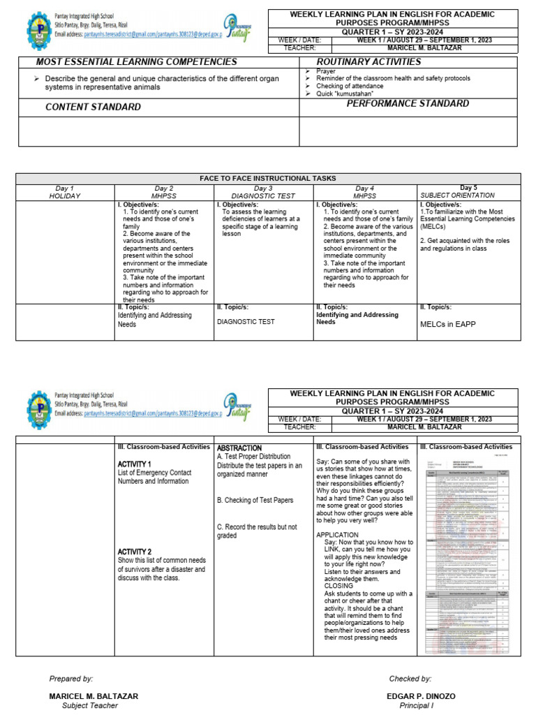 EAPP- WEEK-1-QUARTER-1-2023-2024 | Download Free PDF | Learning | Teaching