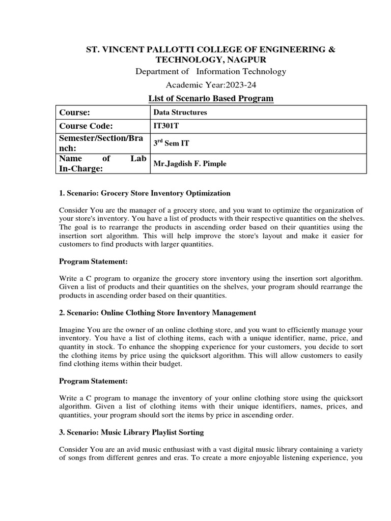 C Programs for Data Structure Scenarios | PDF | Algorithms And Data ...