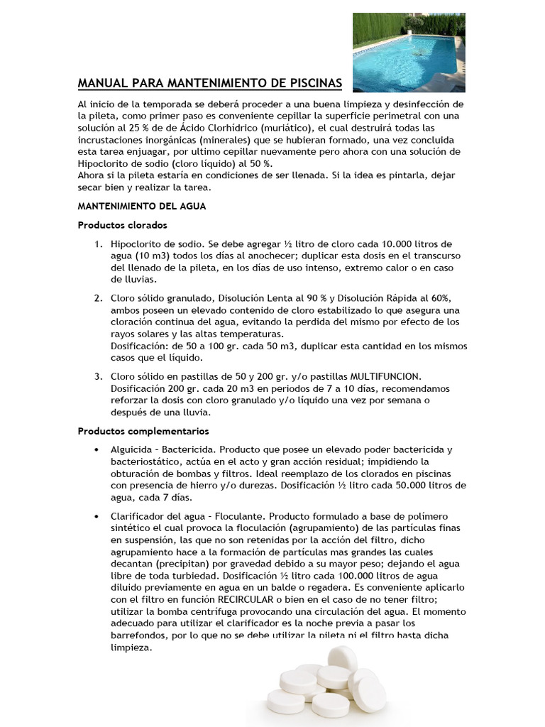 Manual para Mantenimiento de Piscinas | PDF | Agua | Piscina