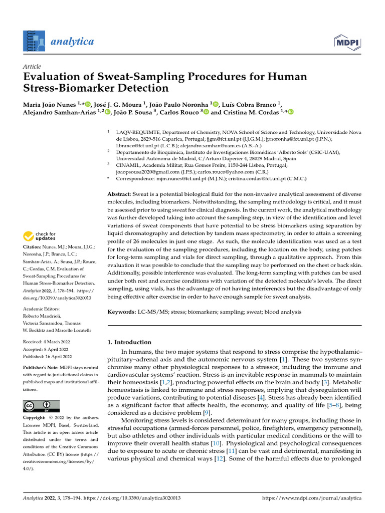 Evaluation of Sweat-Sampling Procedures For Human Stress-Biomarker ...