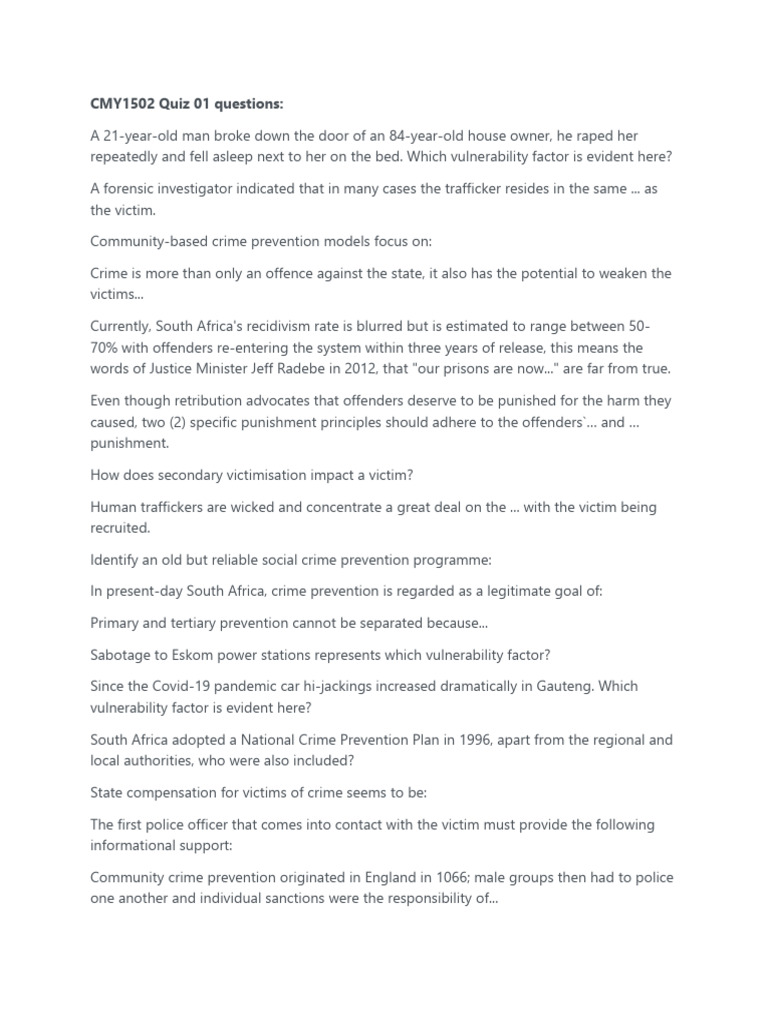 Cmy1502 Questions S1 2023 | PDF | Crime & Violence | Crimes