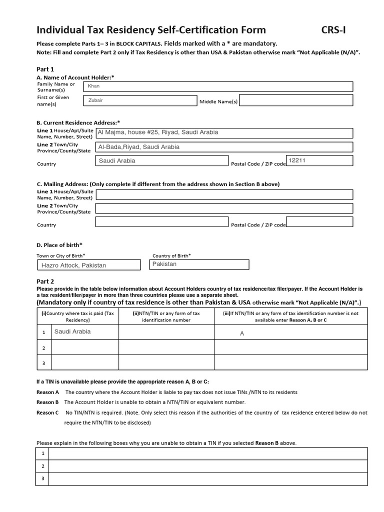 CRS-I Form | Download Free PDF | Payments | Government Finances