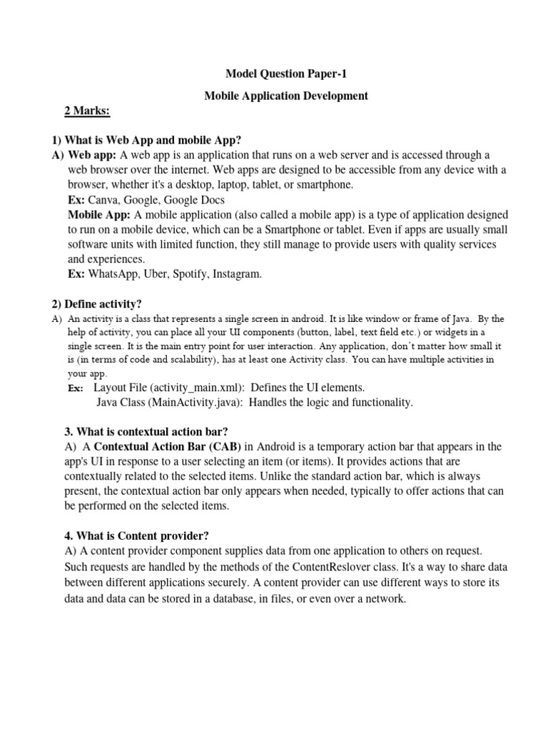 MAD Model Question Paper With Answers 1 | PDF | Mobile App | Android (Operating System)