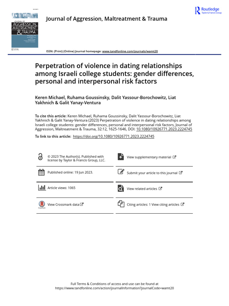 Perpetration of Violence in Dating Relationships Among Israeli College ... Perpetration of Violence in Dating Relationships Among Israeli College ...