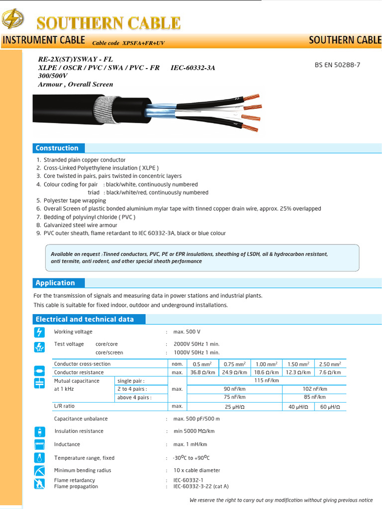 Southern Instrumentation Armoured XLPE - OSCR - PVC - SWA - PVC - FR ...