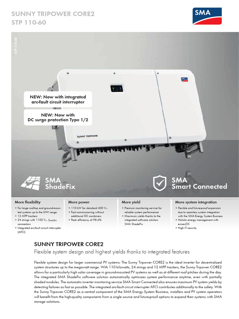 Sma 110 Inverter Datasheet | PDF | Photovoltaic System | Photovoltaics