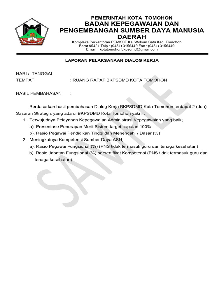 Contoh Laporan Hasil Dialog Kerja DLHD | PDF