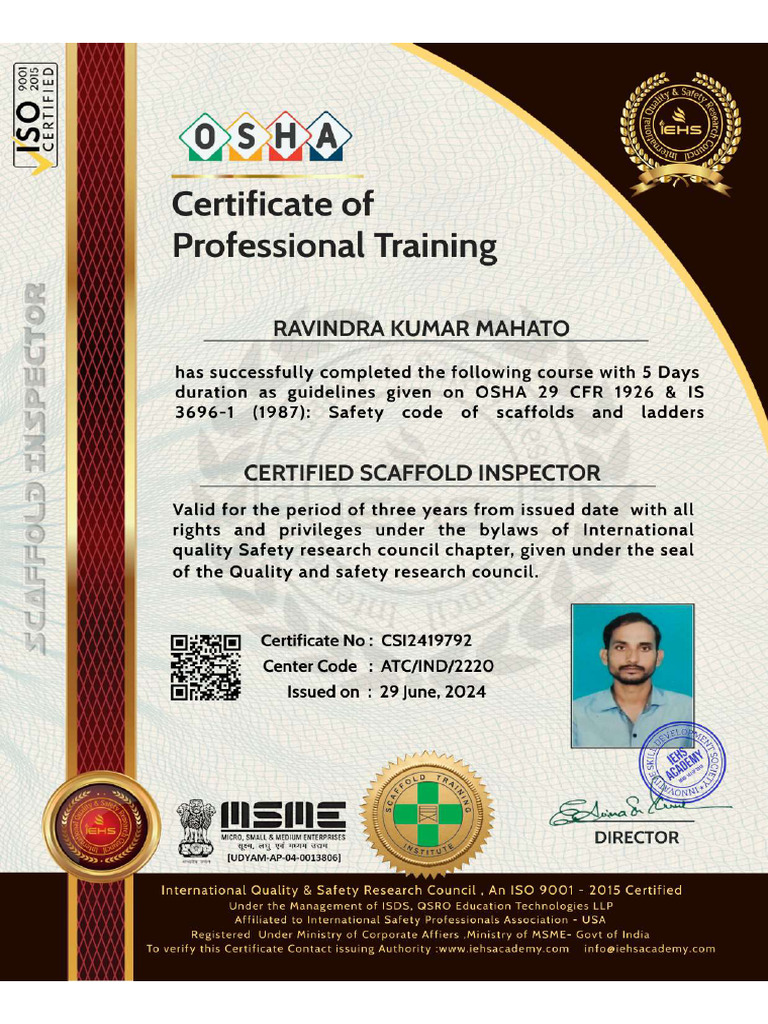 Ravindra Kumar CSI Certs | PDF