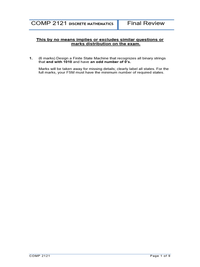 Sample Final Exam | PDF | Mathematical Relations | Graph Theory