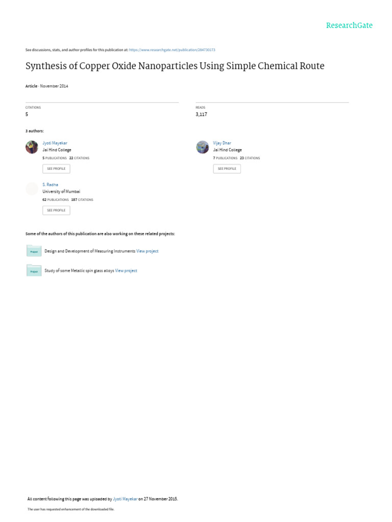 Researchpaper Synthesis Of Copper Oxide Nanoparticles Using Simple Chemical Pdf Nanoparticle