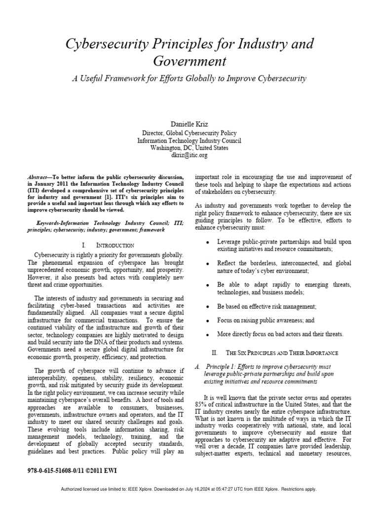 Cybersecurity Principles For Industry and Government A Useful Framework ...