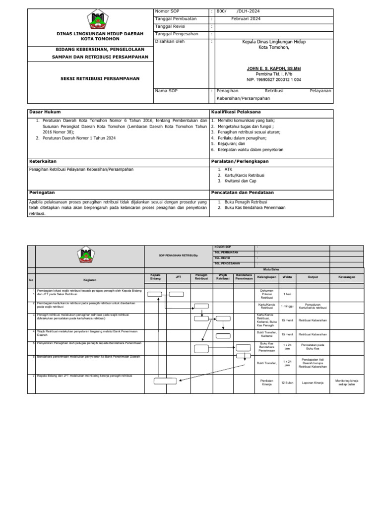 SOP Penagihan Retribusi Tomohon | PDF