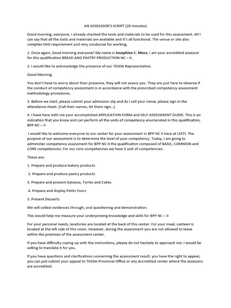 Final Script For ASSESSOR | PDF