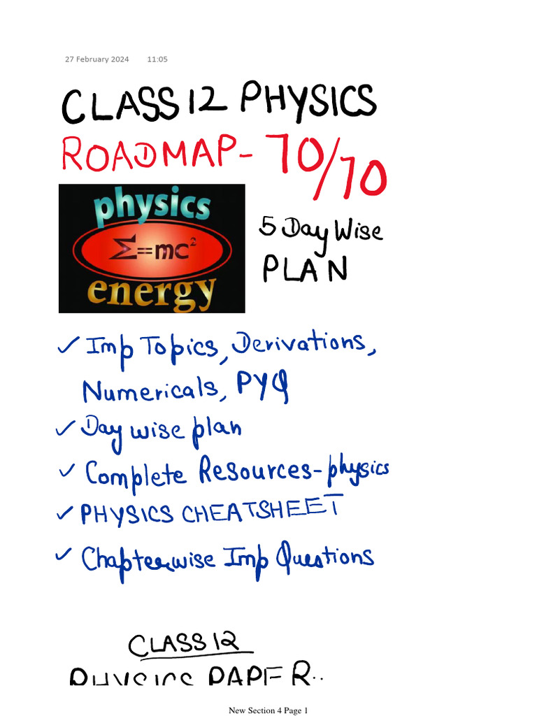 CLAss12 PHYSICS 70 Marks Roadmap | PDF