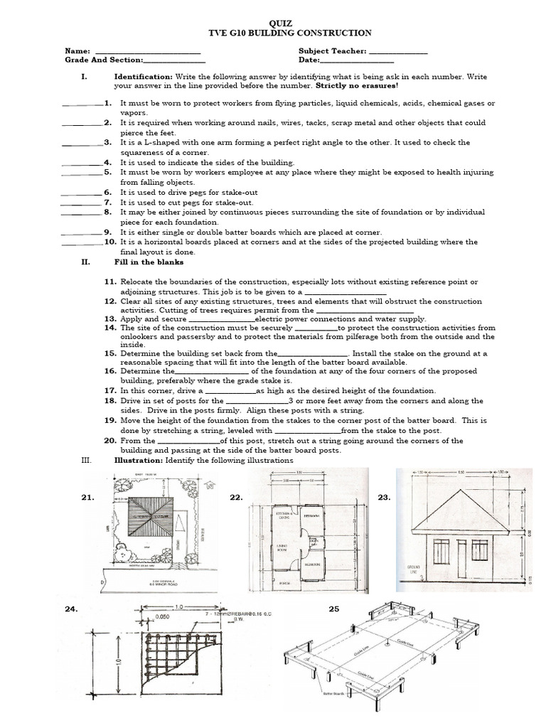 Building Construction Quiz for G10 Students | PDF | Materials