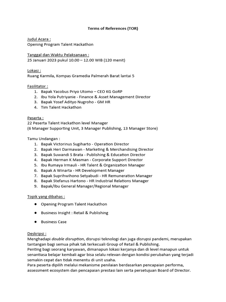 TOR - Jan - Opening Talent Hackathon 2023 | PDF