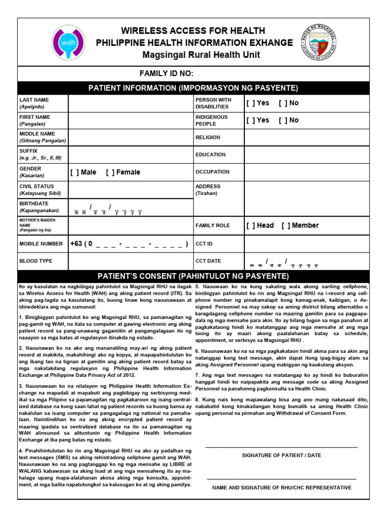Wah Patient and Consent Form Magsingal Rhu | PDF