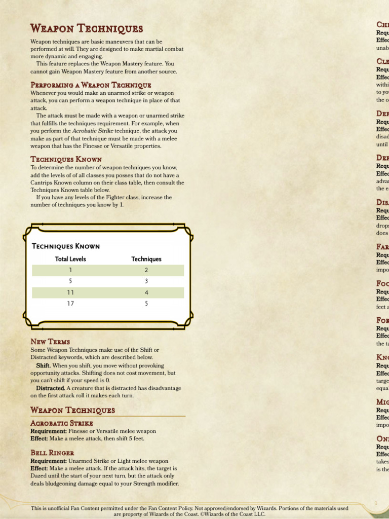 Weapon Techniques - GM Binder | PDF | Military