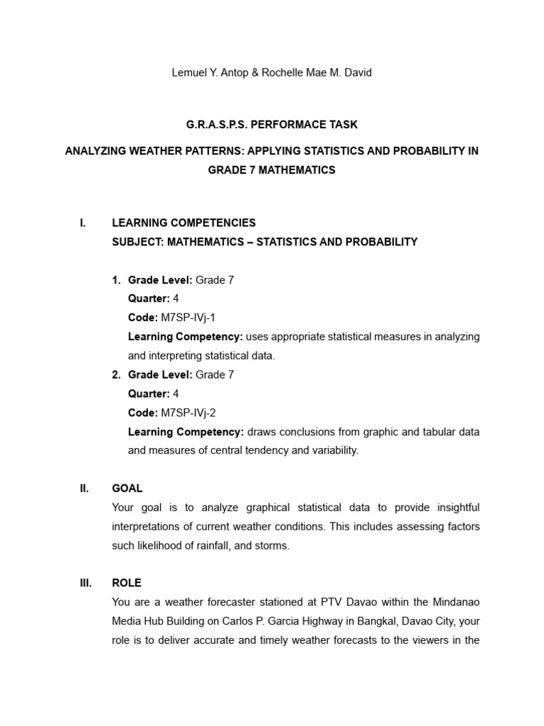 GRASPS Example 1 | PDF | Statistics | Weather