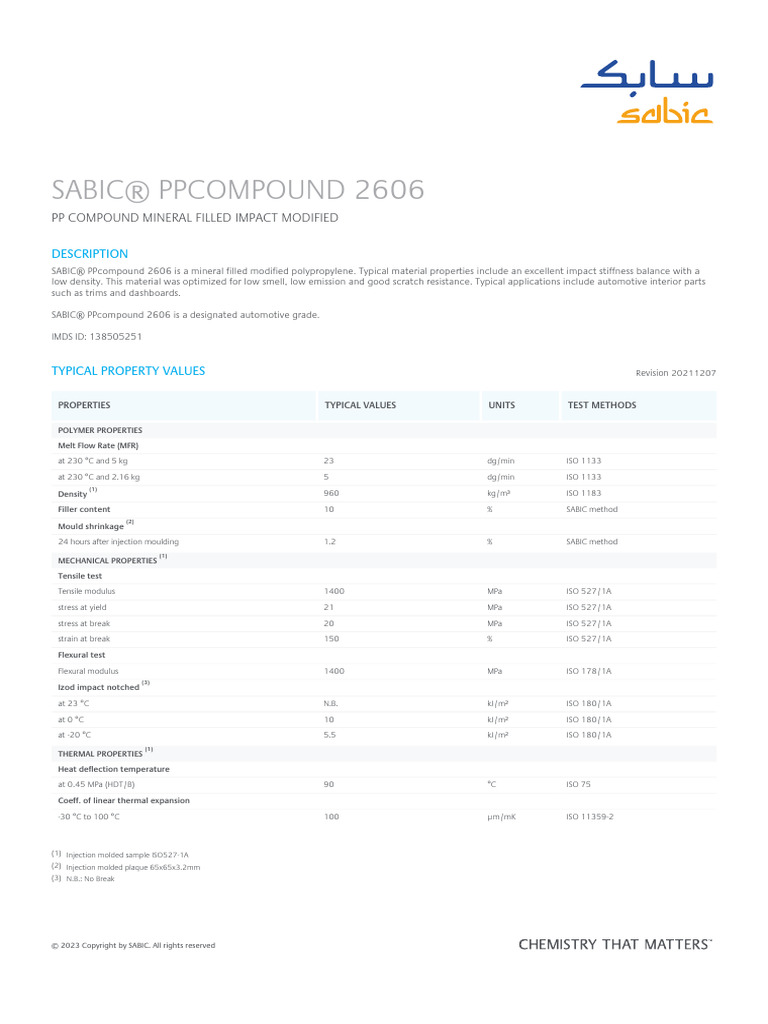 SABIC® PPcompound - 2606 - Global - Technical - Data - Sheet | PDF ...