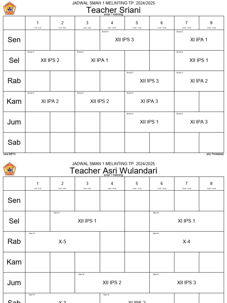 Jadwal Guru Versi Beta | PDF | Dances | Performing Arts
