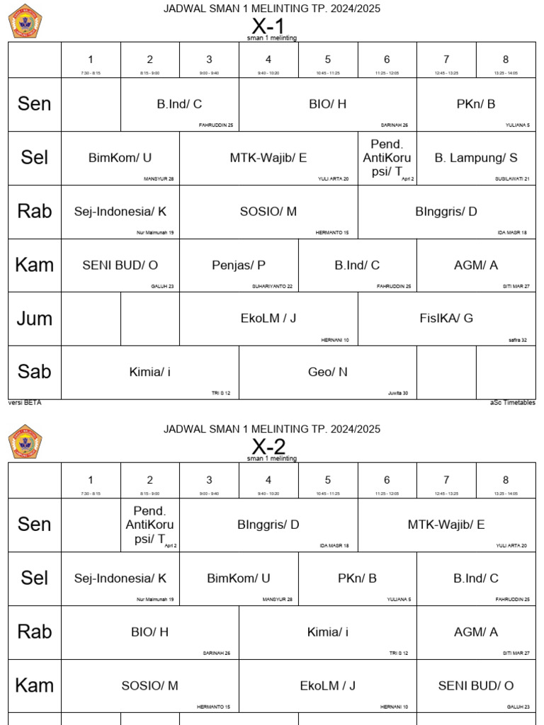 Jadwal Kelas Beta | PDF | Dances | Performing Arts