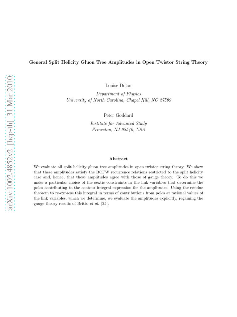 Louise Dolan and Peter Goddard - General Split Helicity Gluon Tree Amplitudes in Open Twistor ...