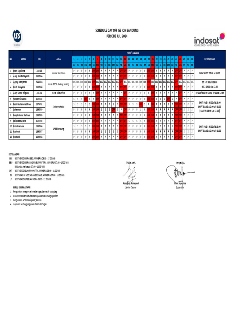 Schedule IOH WJ Bandung - Cleaning - Juli 2024 | PDF
