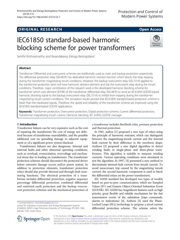 IEC61850 Standard-Based Harmonic Blocking Scheme For Power Transformers ...