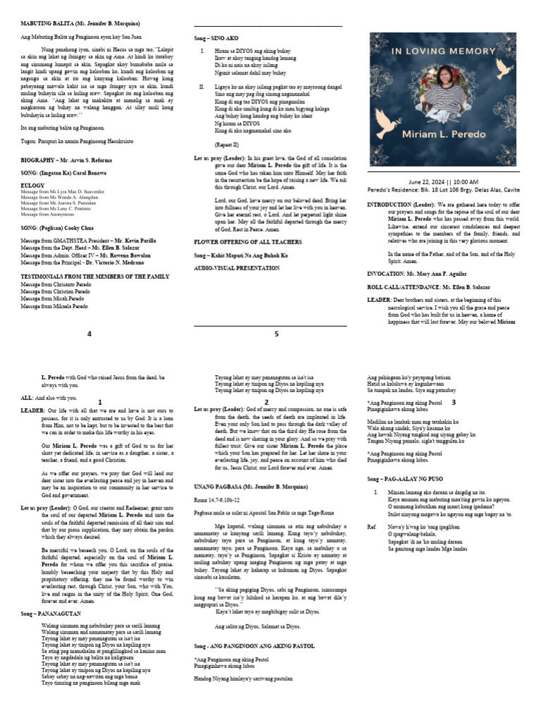 Necro Service Program Miriam Lacson Peredo | PDF
