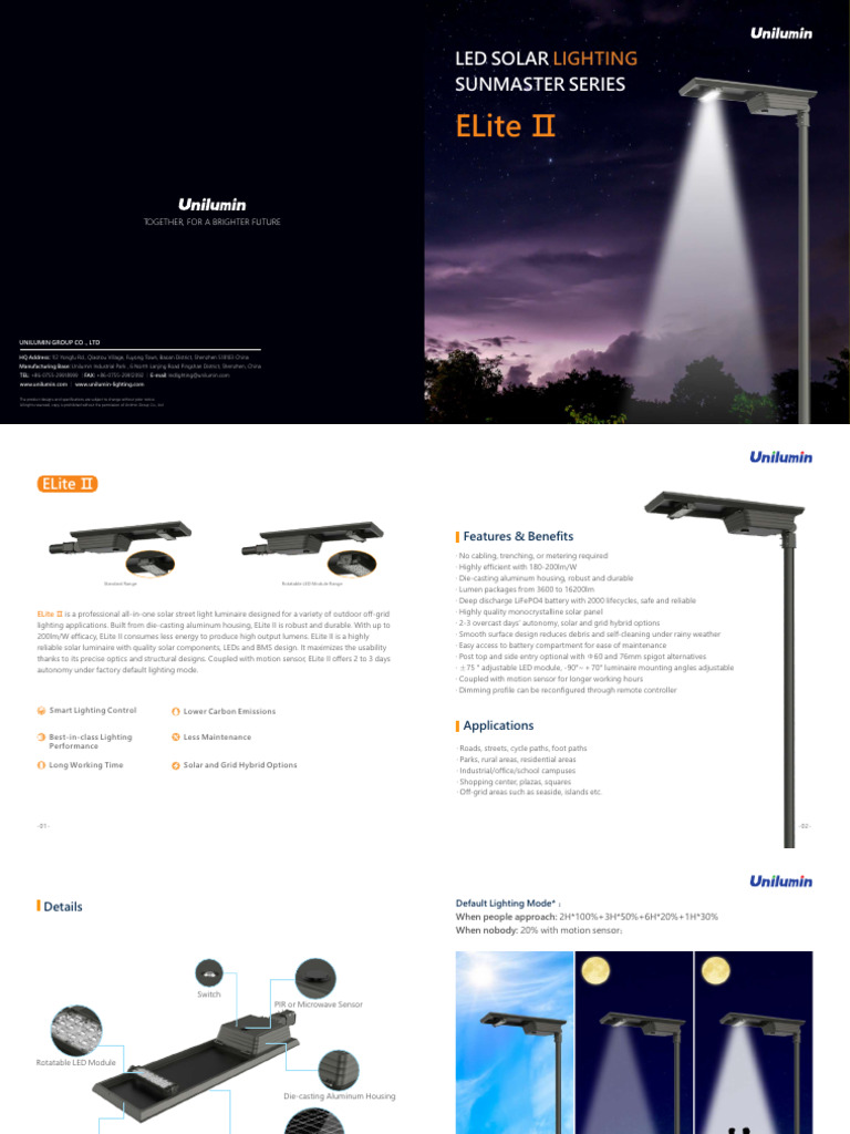 Elite II Solar Street Light Catalog | PDF | Power Supply | Lighting